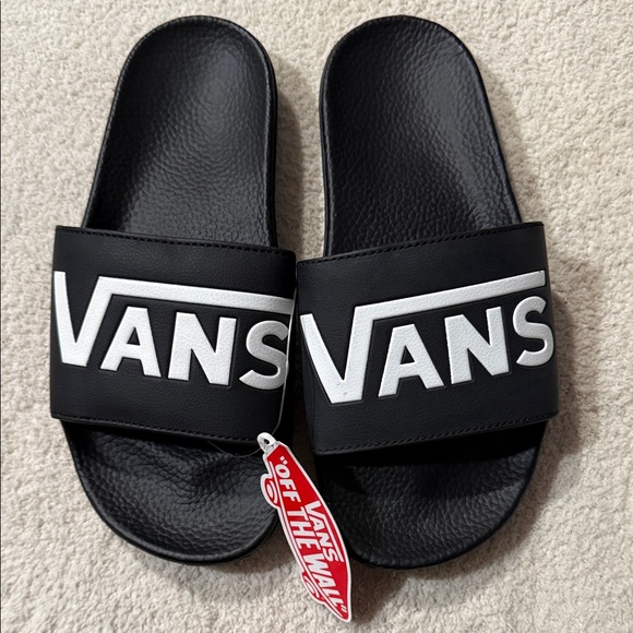 Vans | Shoes | Vans Black And White Logo Slide Sandals | Poshmark